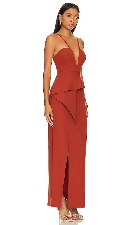 Bcbgmaxazria V Neck Ruffle Gown In Red Ochre - 30% Off | Editorialist